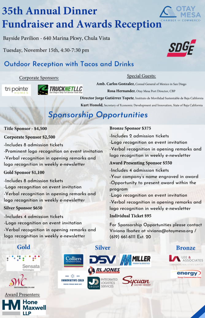 Otay Mesa Chamber Annual Dinner Fundraiser and Awards Reception | Otay ...